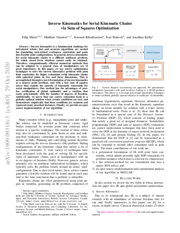 (PDF) Inverse Kinematics for Serial Kinematic Chains via Sum of Squares Optimization