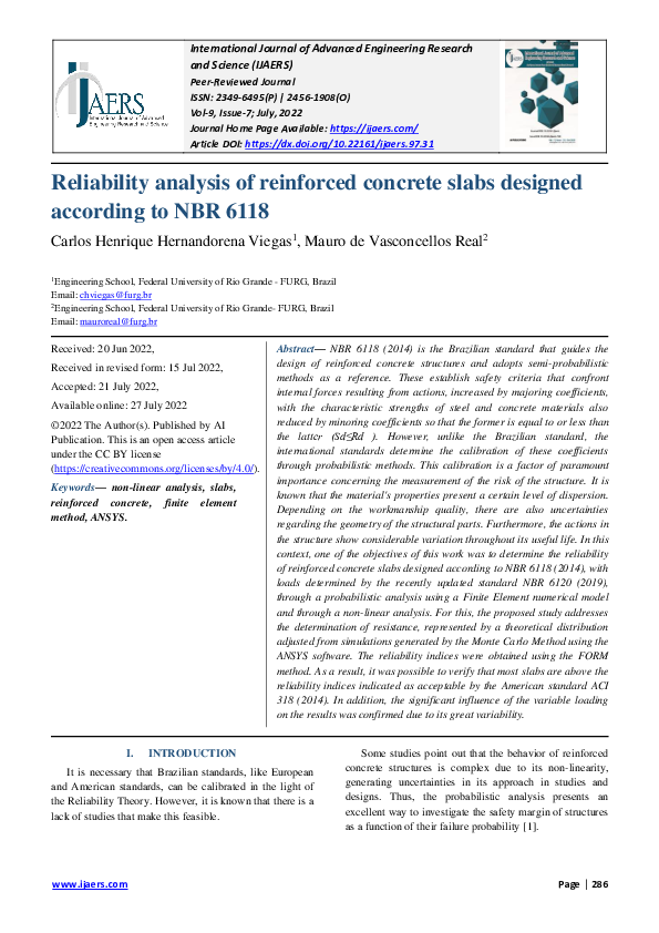 (PDF) Reliability analysis of reinforced concrete slabs designed according to NBR 6118