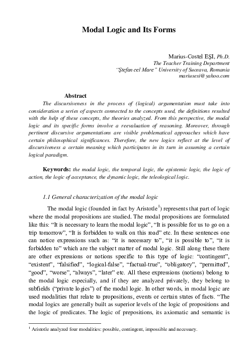 (PDF) Modal Logic and Its Forms
