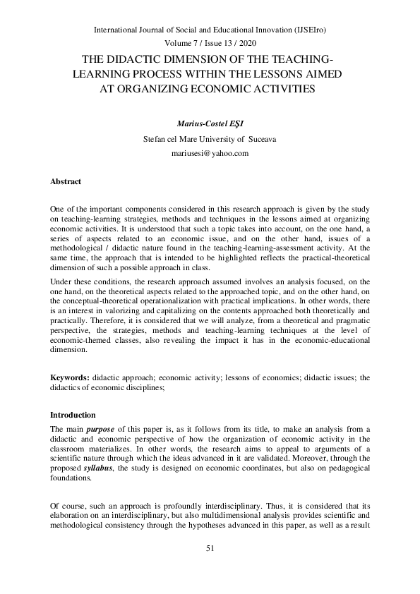 (PDF) The Didactic Dimension of the Teaching- Learning Process Within ...