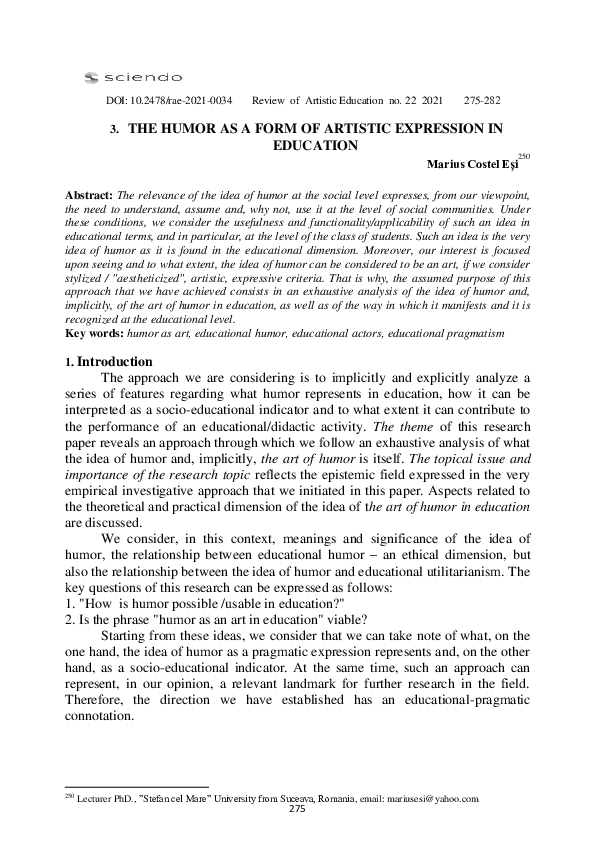 (PDF) The Humor as a Form of Artistic Expression in Education
