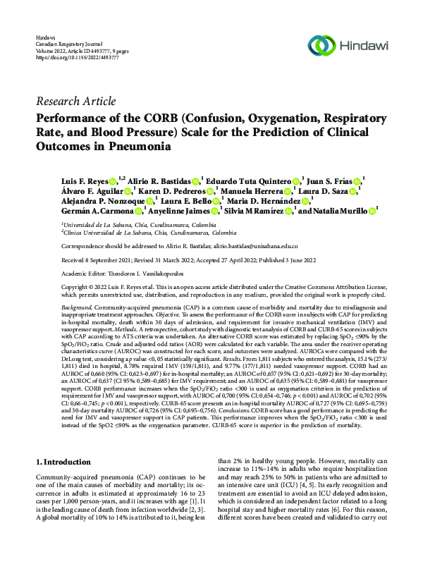 (PDF) Performance of the CORB (Confusion, Oxygenation, Respiratory Rate ...