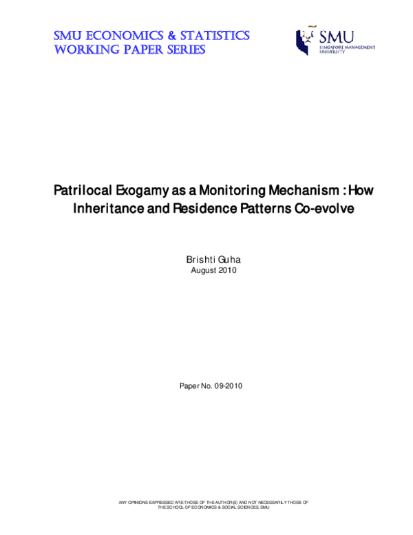 Patrilocal Exogamy as a Monitoring Mechanism : How Inheritance and ...