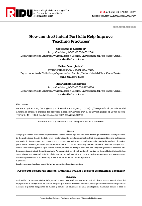 (PDF) How can the Student Portfolio Help Improve Teaching Practices?