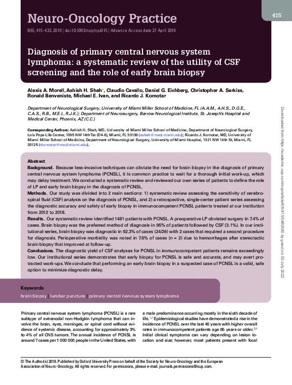 (PDF) Diagnosis of primary central nervous system lymphoma: a ...