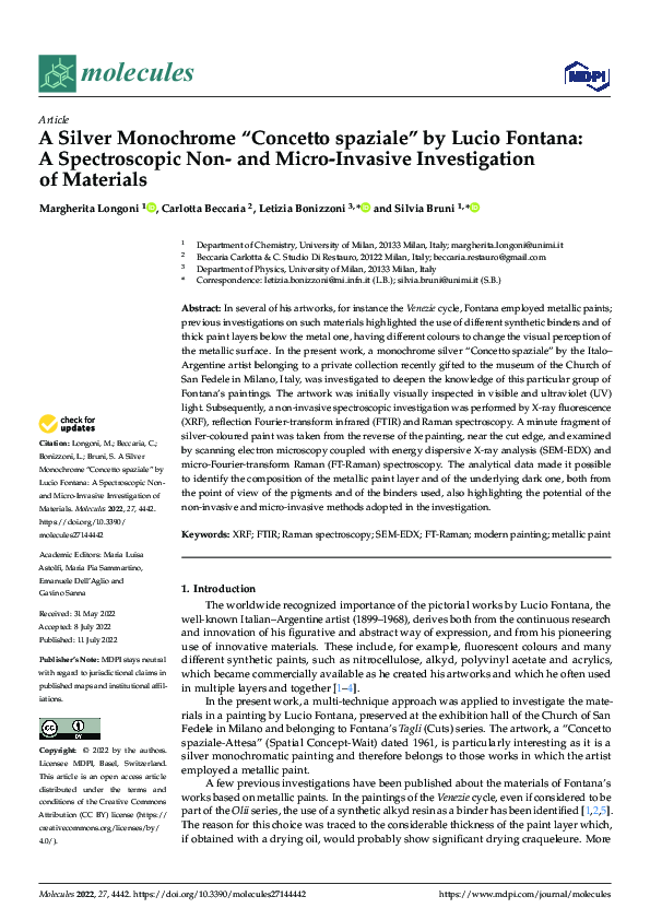 (PDF) A Silver Monochrome “Concetto spaziale” by Lucio Fontana: A Spectroscopic Non- and Micro ...