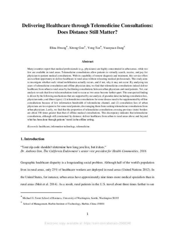 (PDF) Rebalancing Geographic Healthcare Disparity through Telemedicine ...