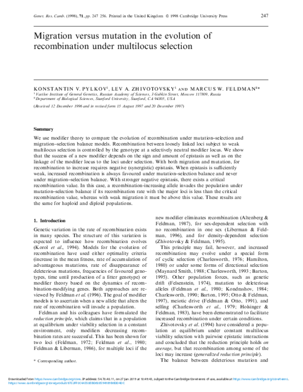 (PDF) Migration versus mutation in the evolution of recombination under ...