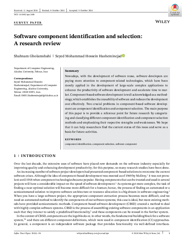 (PDF) Software component identification and selection: A research review