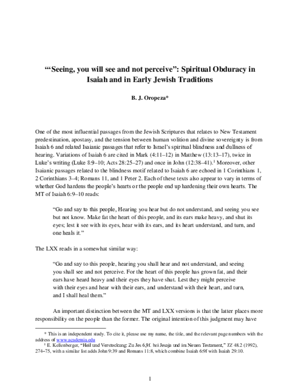 (PDF) "'Seeing, you will see and not perceive": Spiritual Obduracy in ...