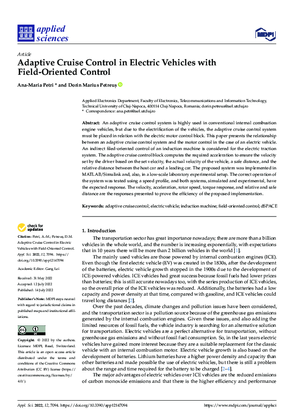 (PDF) Adaptive Cruise Control in Electric Vehicles with Field-Oriented Control