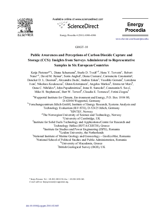 (PDF) Public awareness and perceptions of carbon dioxide capture and ...