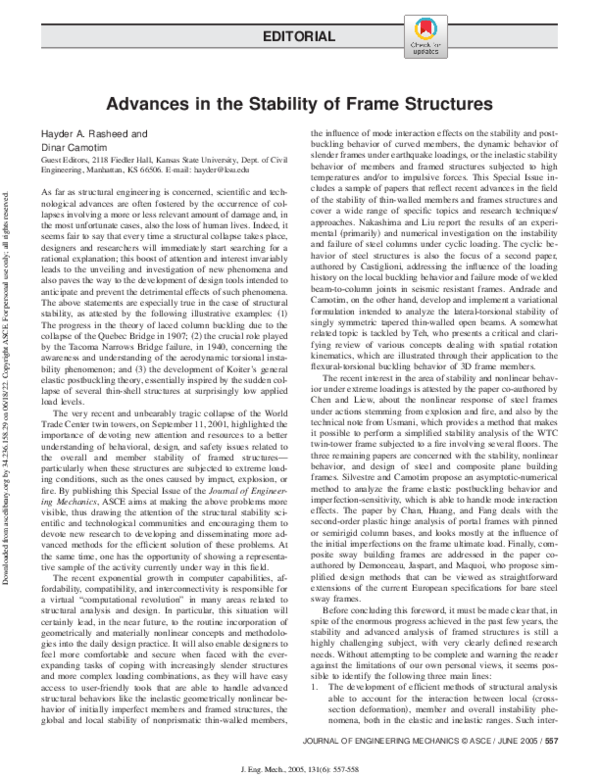 (PDF) Advances in the Stability of Frame Structures