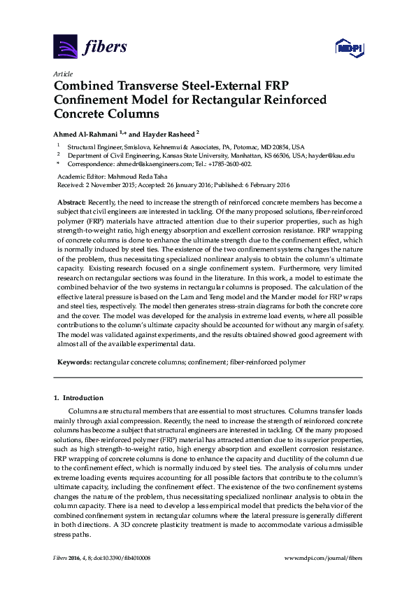 (PDF) Combined Transverse Steel-External FRP Confinement Model for Rectangular Reinforced ...