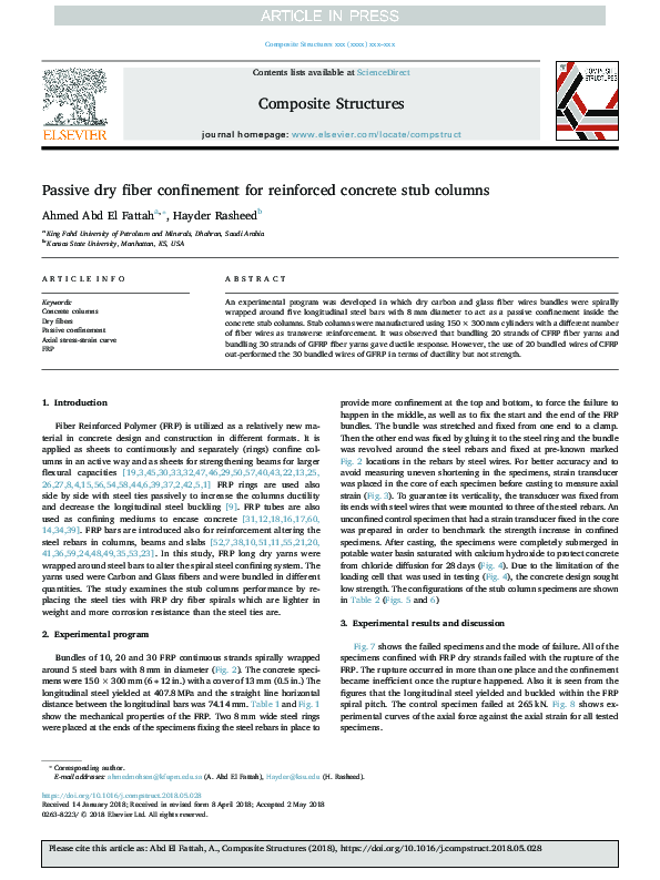 (PDF) Passive dry fiber confinement for reinforced concrete stub columns