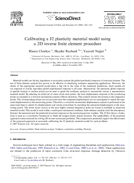 (PDF) Calibrating a J2 plasticity material model using a 2D inverse ...