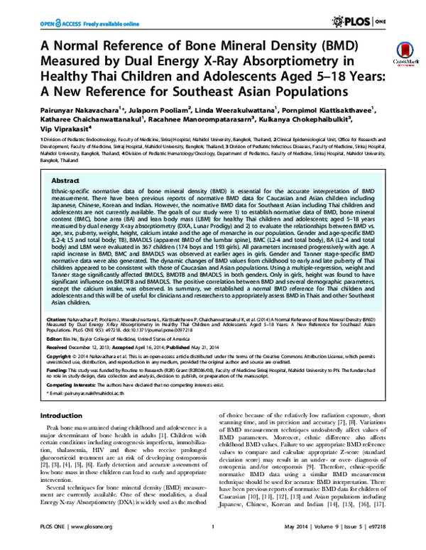 (PDF) A normal reference of bone mineral density (BMD) measured by dual ...
