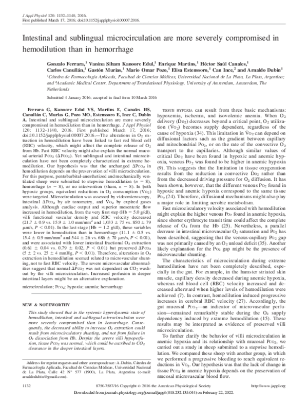 Pdf Intestinal And Sublingual Microcirculation Are More Severely
