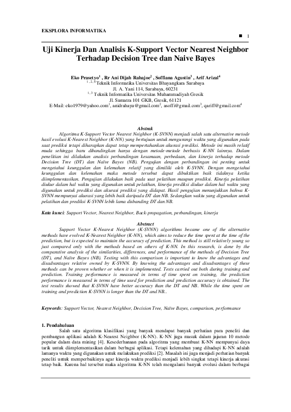 (PDF) EKSPLORA INFORMATIKA 1 Uji Kinerja Dan Analisis K-Support Vector ...