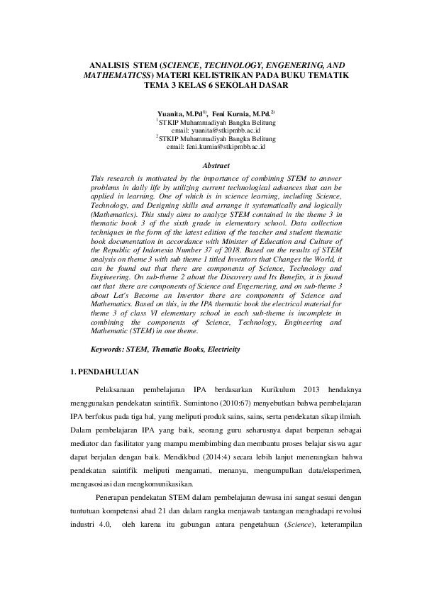 (PDF) Analisis Stem (Science, Technology, Engenering, and Mathematicss) Materi Kelistrikan Pada ...