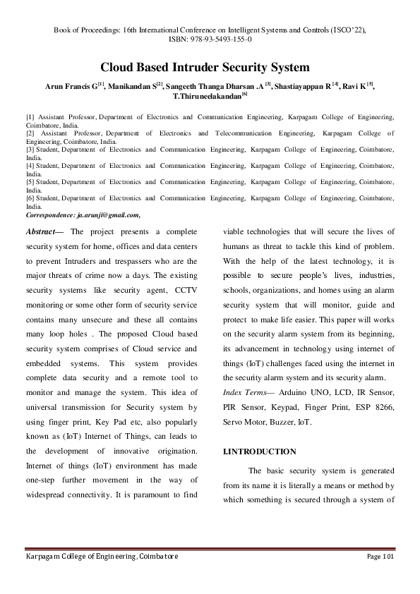 (PDF) Cloud Based Intruder Security System