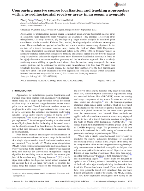 (PDF) Comparing passive source localization and tracking approaches with a towed horizontal ...