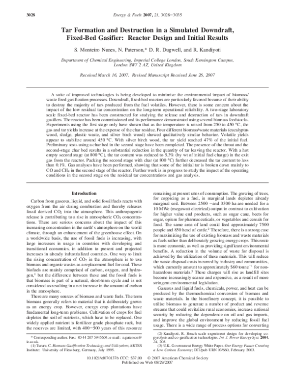 (PDF) Tar Formation and Destruction in a Simulated Downdraft, Fixed-Bed ...