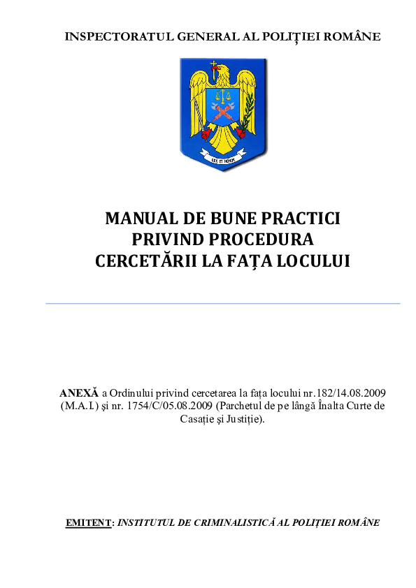 (PDF) Manual de Bune Practici Privind Procedura Cercetarii La Fata