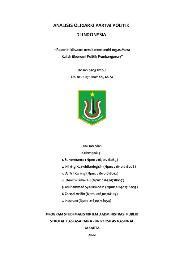 (PDF) PAPER - ANALISIS OLIGARKI PARTAI POLITIK DI INDONESIA FIX