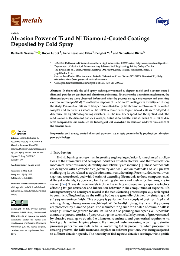(PDF) Abrasion Power of Ti and Ni Diamond-Coated Coatings Deposited by ...