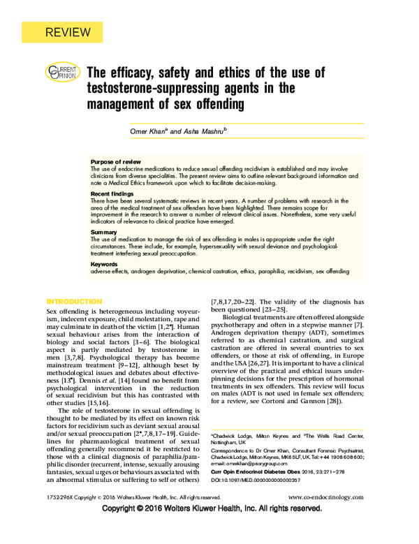 Pdf The Efficacy Safety And Ethics Of The Use Of Testosterone Suppressing Agents In The