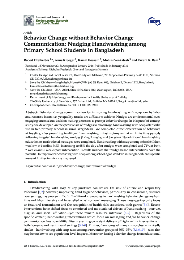 (PDF) Behavior Change without Behavior Change Communication: Nudging ...