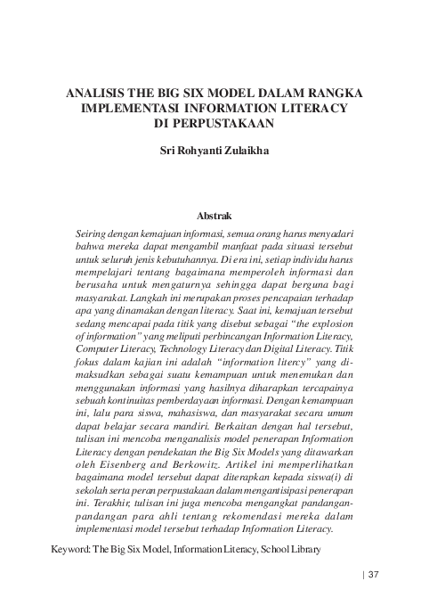 (PDF) Analisis the Big Six Model Dalam Rangkaimplementasi Information ...