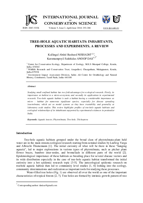 (PDF) International Journal of Conservation Science Tree-Hole Aquatic ...