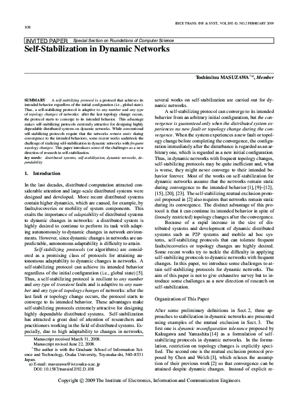 (PDF) Self-Stabilization in Dynamic Networks