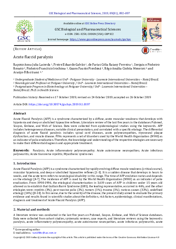 (PDF) Acute flaccid paralysis