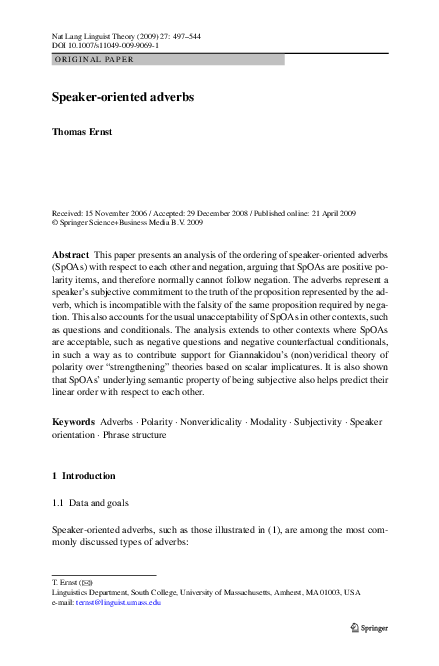 (PDF) Speaker-oriented adverbs