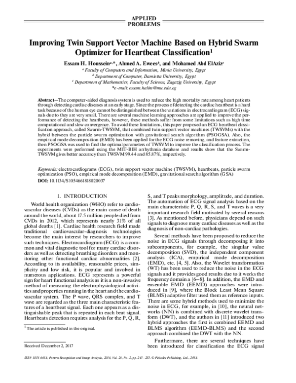 (PDF) Improving Twin Support Vector Machine Based on Hybrid Swarm Optimizer for Heartbeat ...