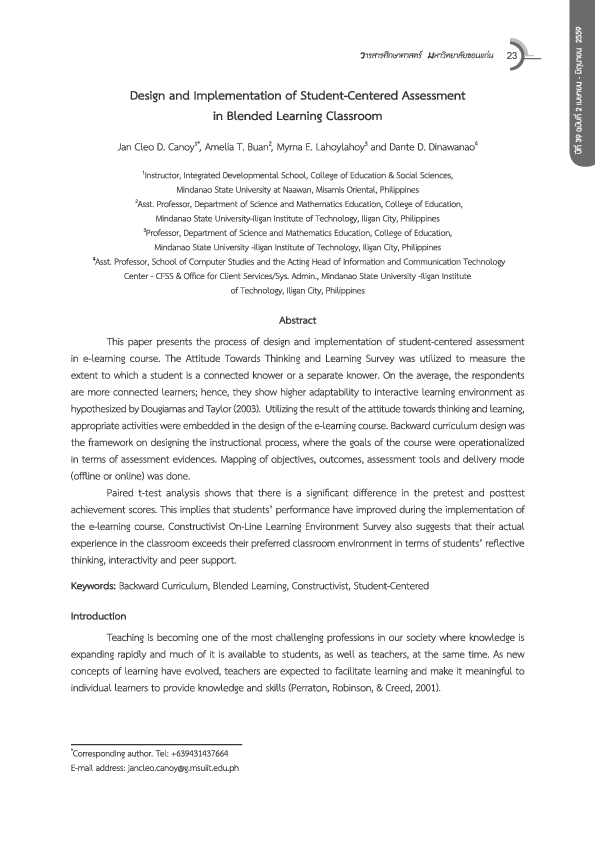 (PDF) Design and Implementation of Student-Centered Assessment in Blended Learning Classroom