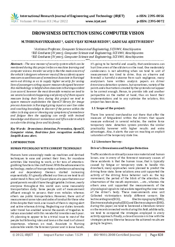 (PDF) DROWSINESS DETECTION USING COMPUTER VISION