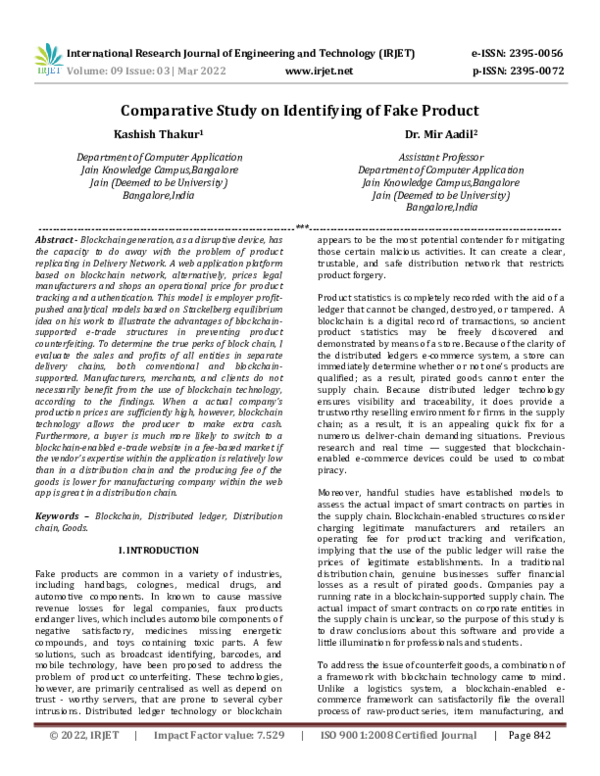 (PDF) Comparative Study on Identifying of Fake Product