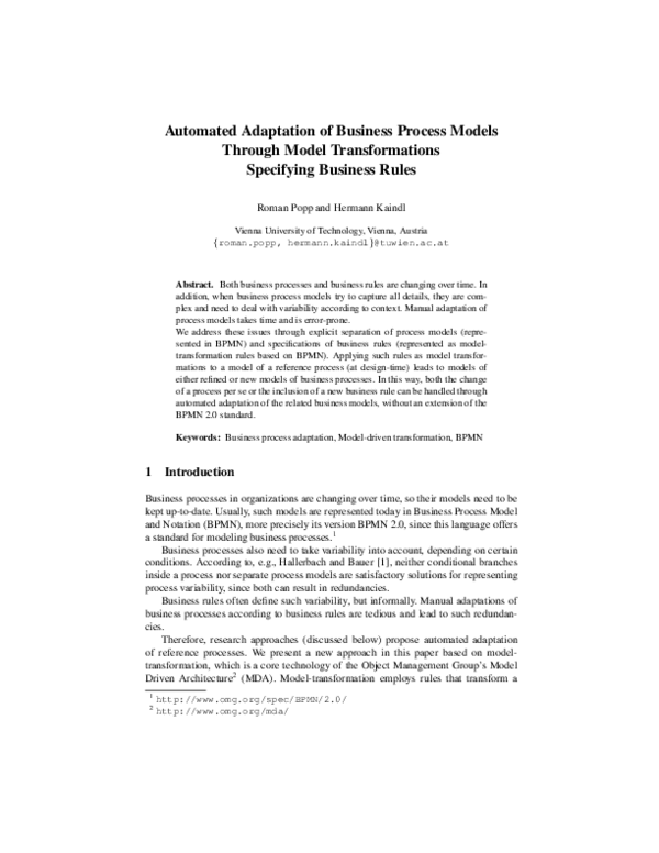 (PDF) Automated refinement of business processes through model transformations specifying ...