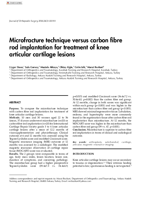 (PDF) Microfracture Technique versus Carbon Fibre Rod Implantation for ...