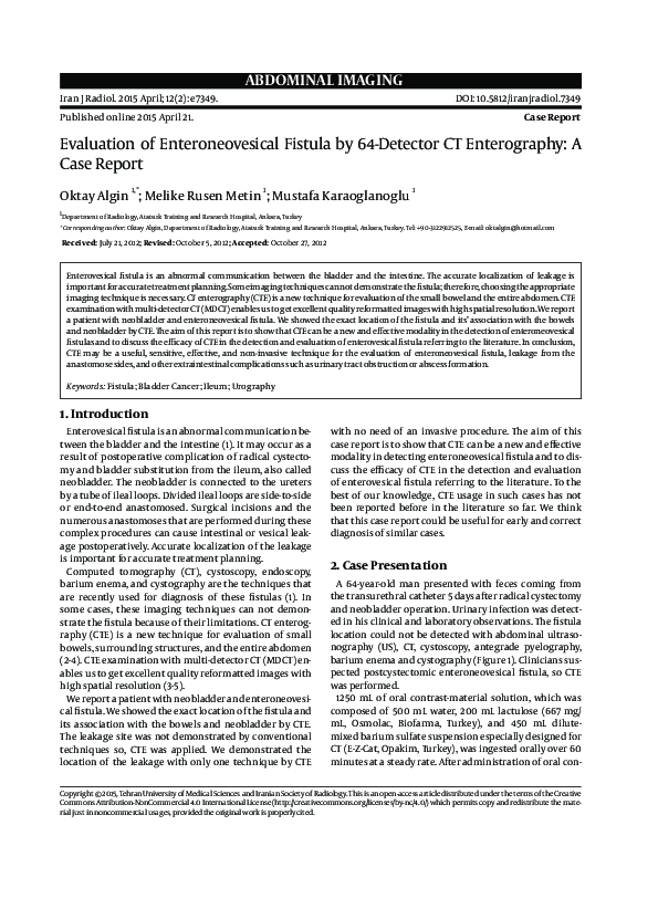 (PDF) Evaluation of Enteroneovesical Fistula by 64-Detector CT ...