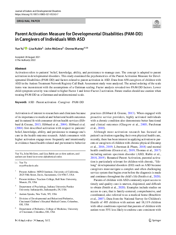 (PDF) Parent Activation Measure for Developmental Disabilities (PAM-DD ...