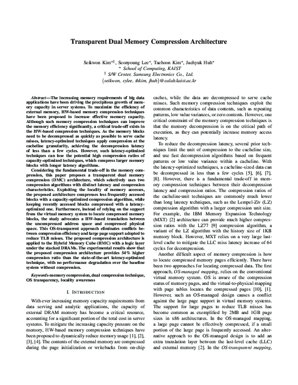 (PDF) Transparent Dual Memory Compression Architecture | Seikwon Kim - Academia.edu