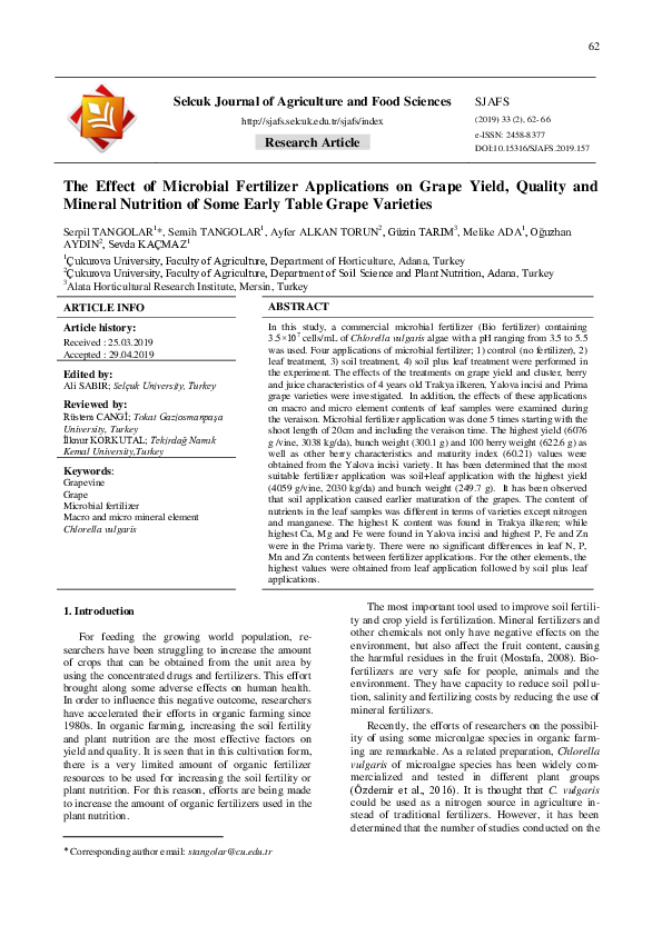 (PDF) The Effect of Microbial Fertilizer Applications on Grape Yield, Quality and Mineral ...