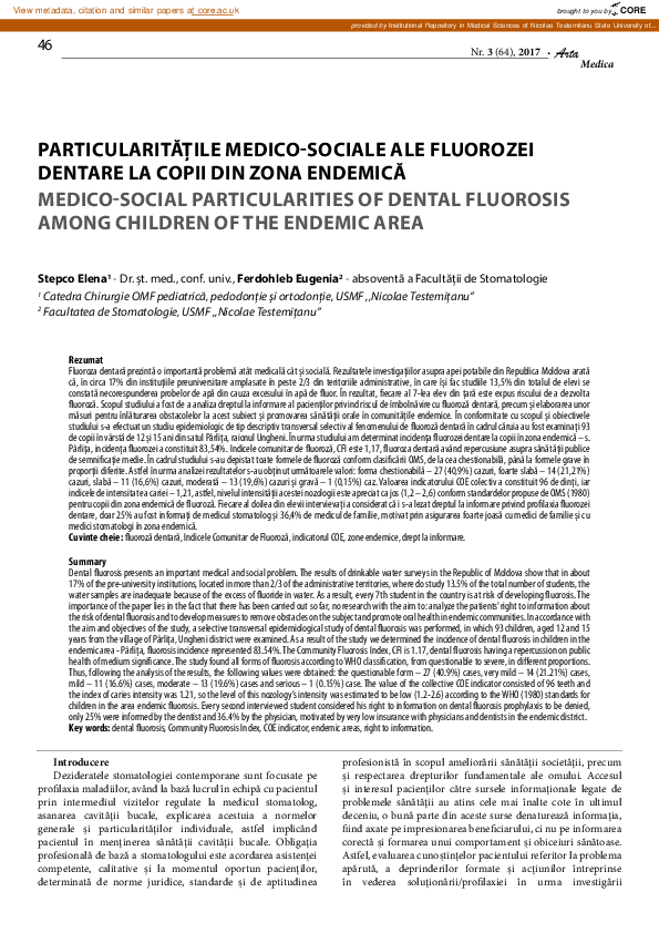 (PDF) Medico-social particularities of dental fluorosis among children ...