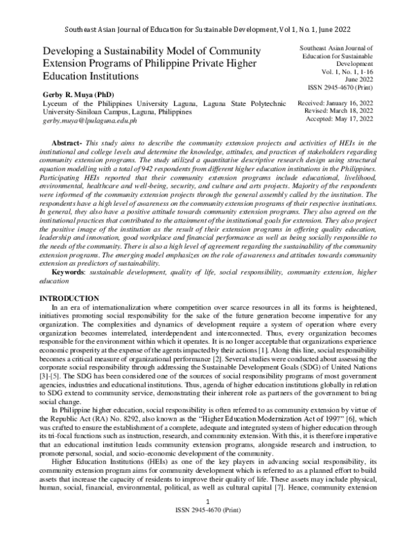 (PDF) Developing a Sustainability Model of Community Extension Programs ...