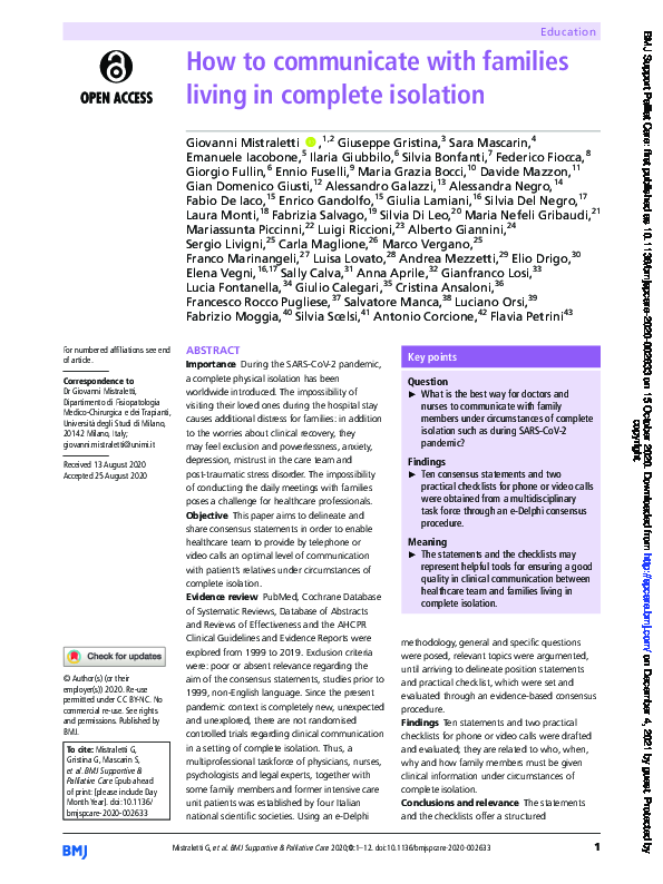 (PDF) How to communicate with families living in complete isolation